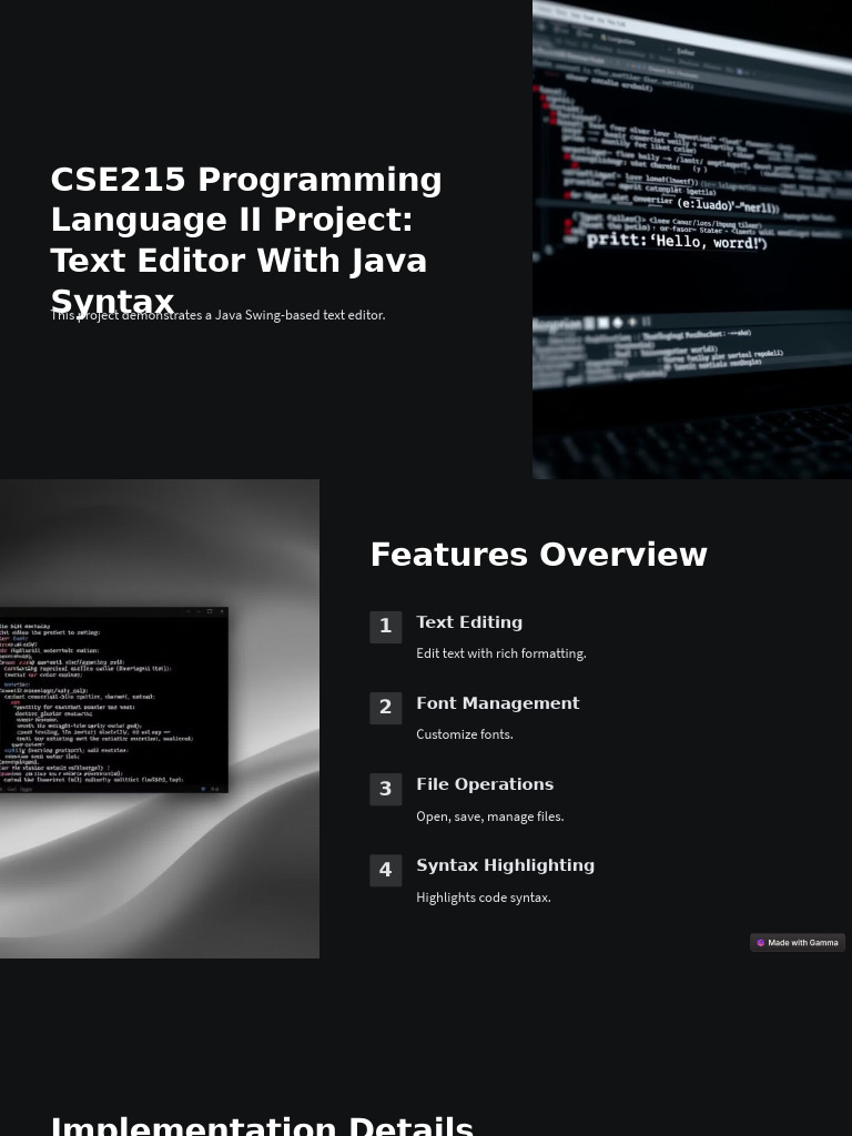 CSE215 Programming Language II Project Text Editor With Java Syntax | PDF