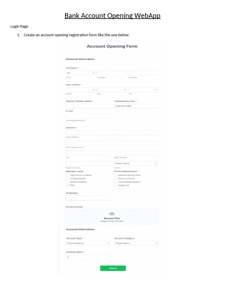 Bank Account Opening Application | PDF