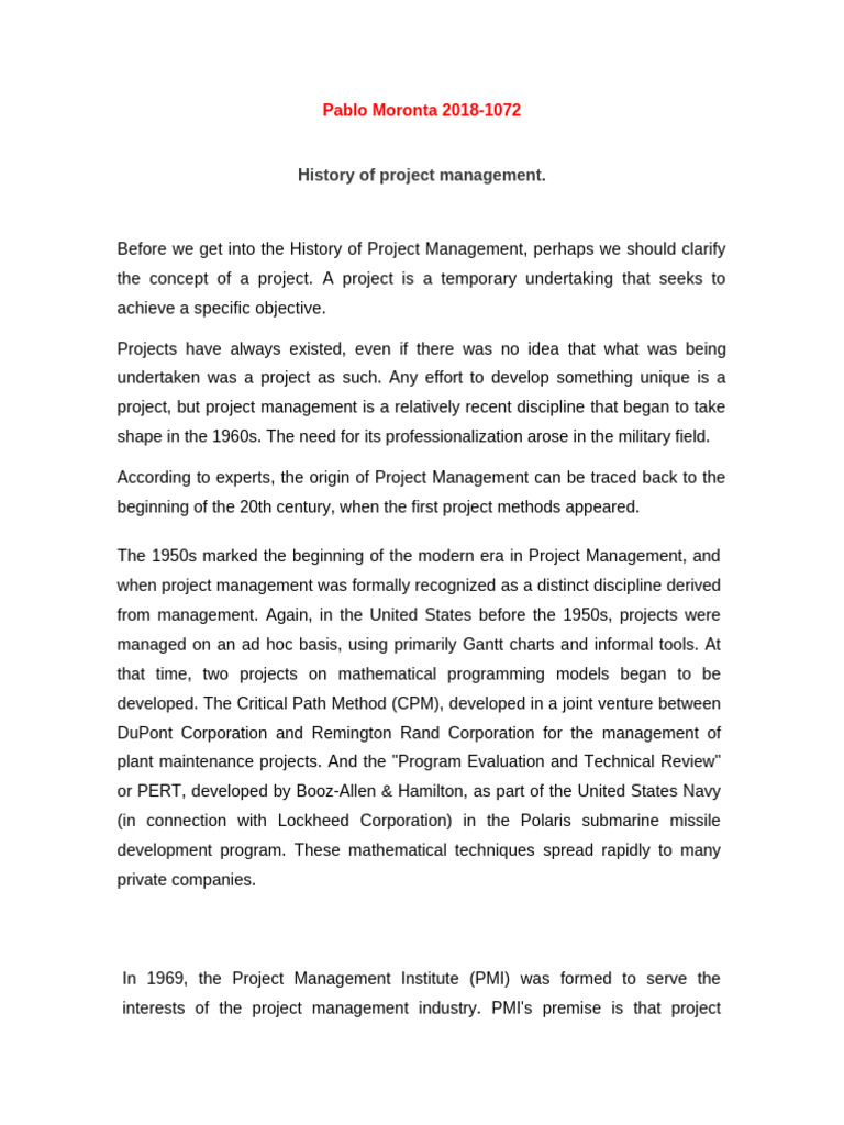 History of Project Management Overview | PDF | Project Management ...