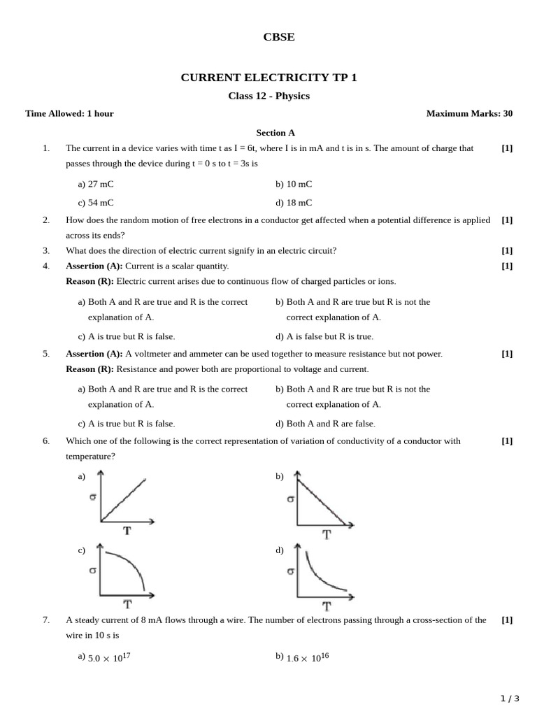 Current Electricity TP 1 (Electric Current and Electric Currents in ...