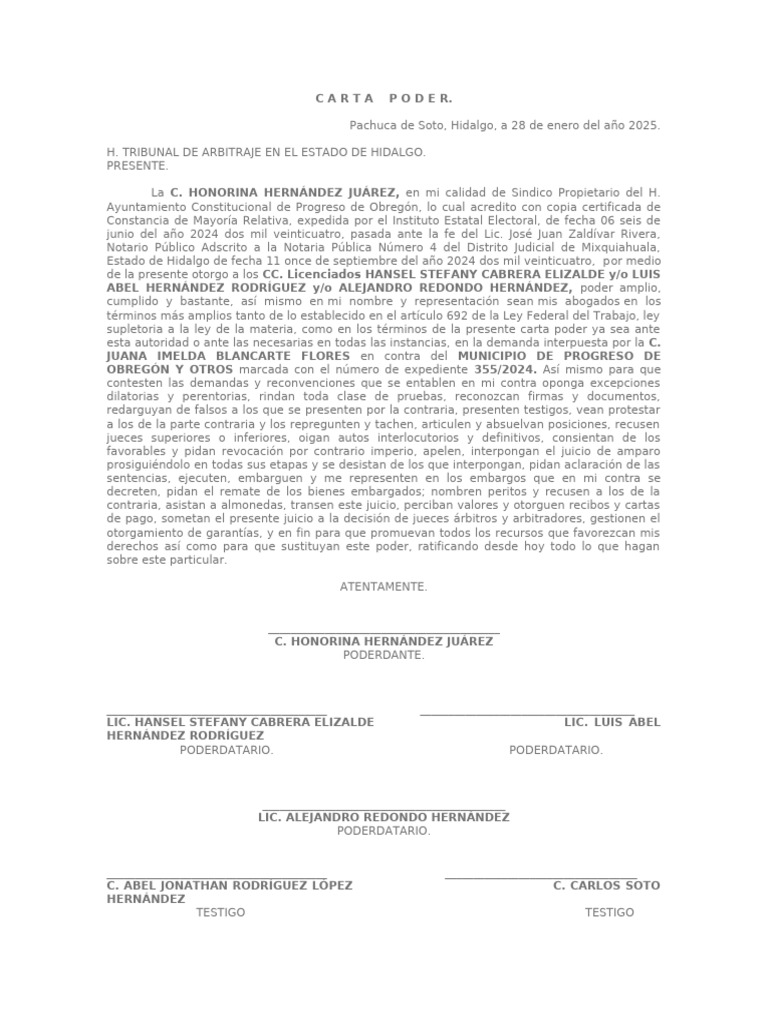 Carta Poder para Demanda Laboral | PDF | Gobierno | Justicia