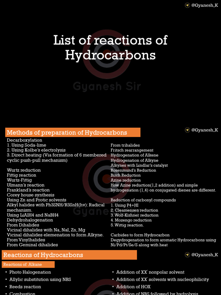 List of Reactions of Hydrocarbons | PDF | Chemical Reactions | Alkene