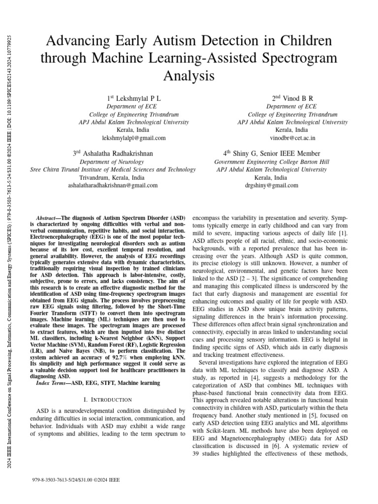 Advancing Early Autism Detection in Children Through Machine Learning-Assisted Spectrogram ...