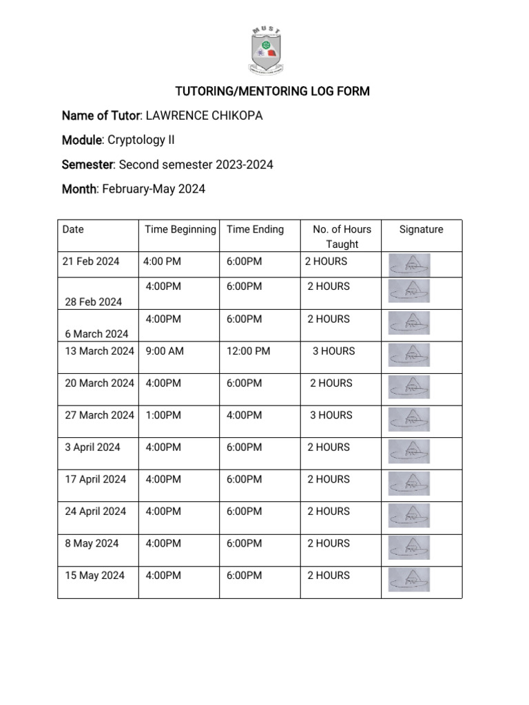 Lawrence Chikopa Tutoring Log Form | PDF