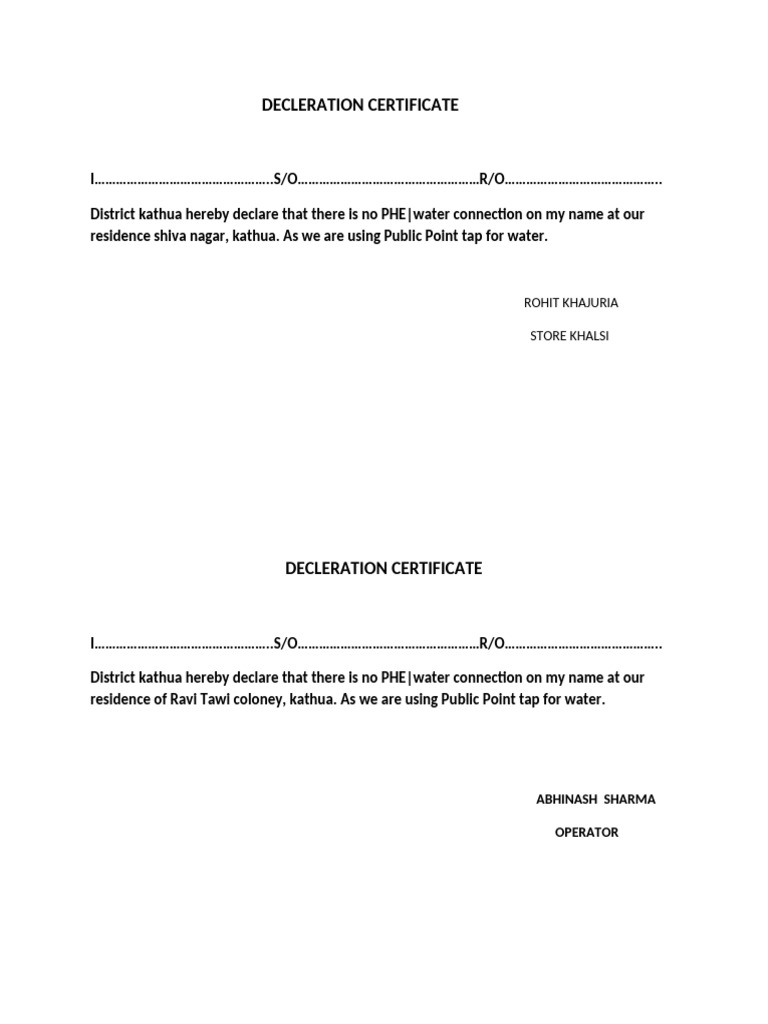 Water Connection Declaration Form | PDF