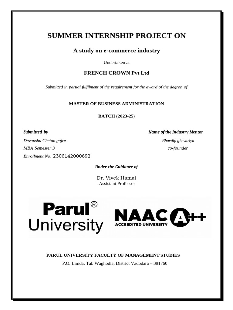 MBA E-commerce Internship Report | PDF | E Commerce | Online Shopping