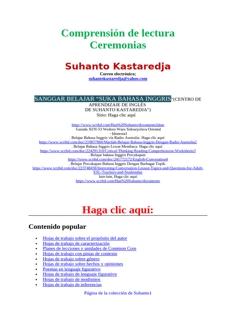 Ejercicios de Comprensión Lectora | PDF | Comprensión lectora | No ficción