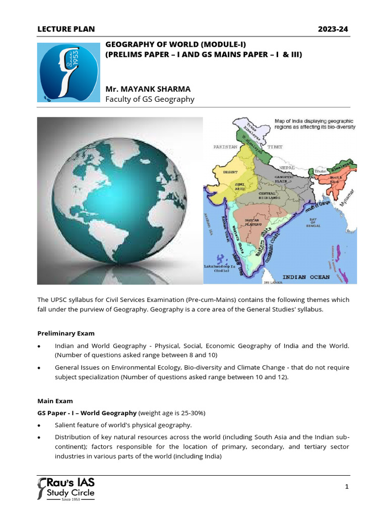 Geography Lecture Plan (By Mayank Sir) - Module - I | PDF | Earth ...