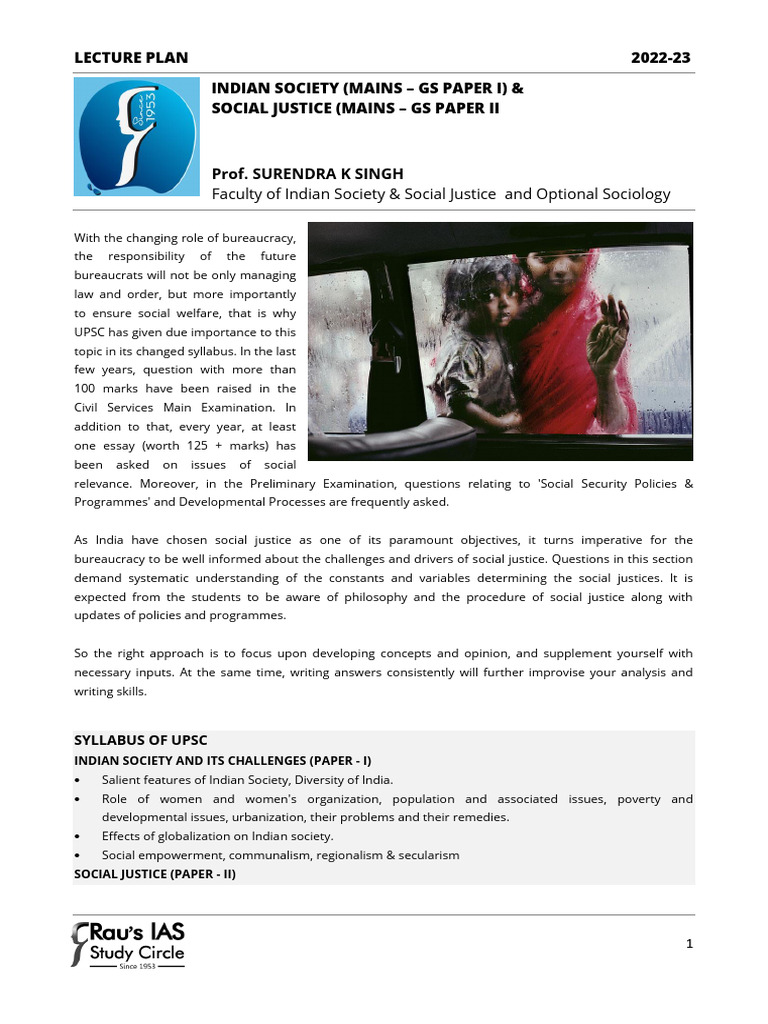 Indian Society & Social Justice by Surendra Singh- NCERT Lecture plan | PDF | Social Justice ...
