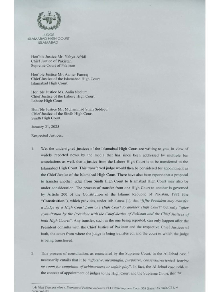 Chief Justice of Pakistan Letter | PDF