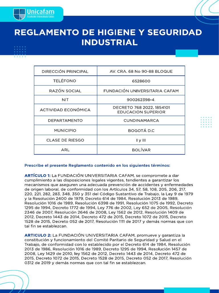 Reglamento de Higiene y Seguridad Industrial | PDF