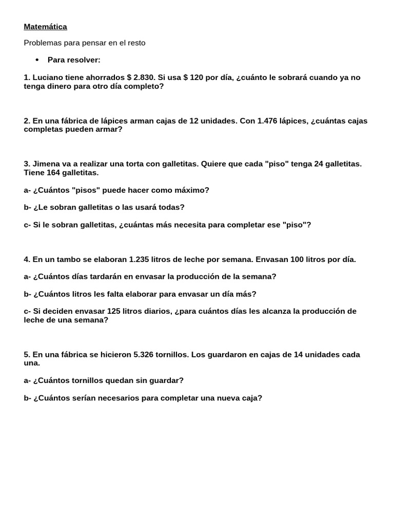 Problemas de Matemáticas con Divisiones | PDF