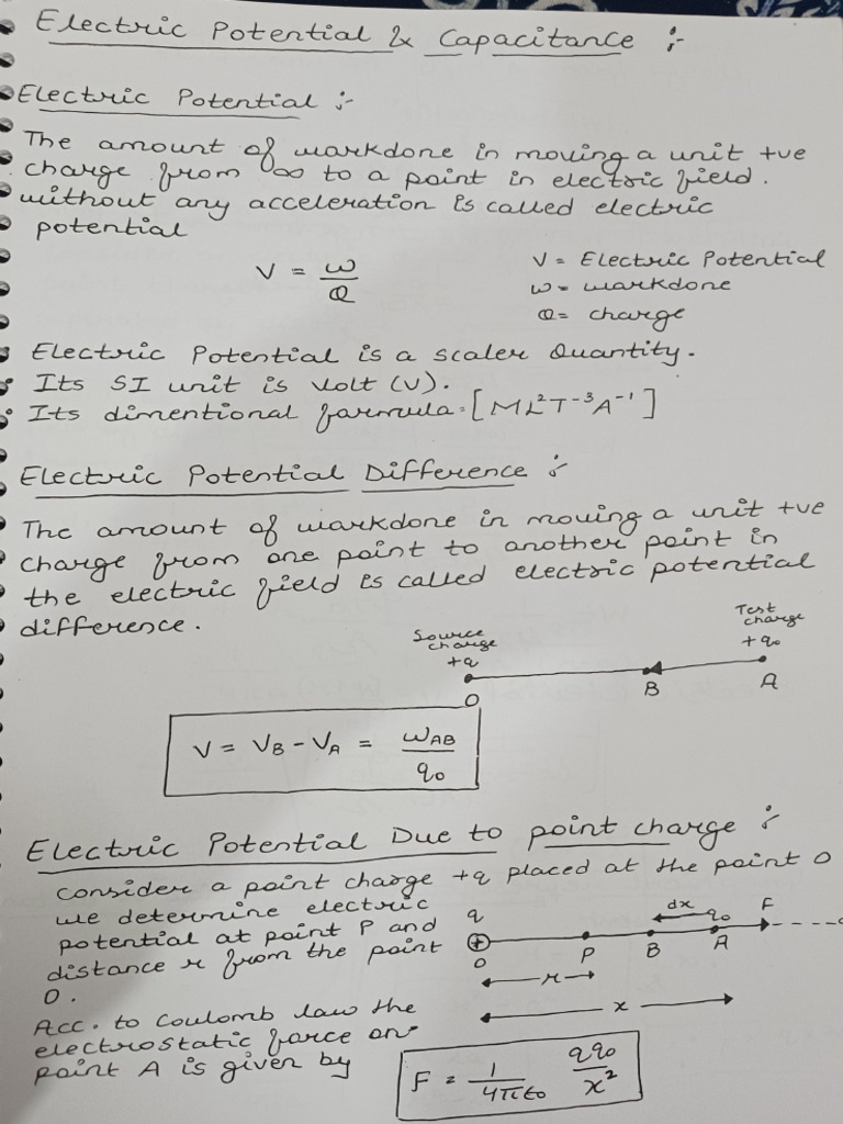Physics Notes Potential Class 12 | PDF