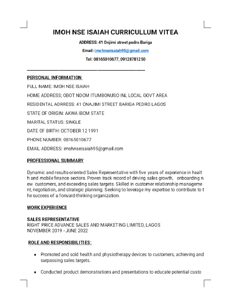 SALE REP CURRENT CV_Phoenix | PDF