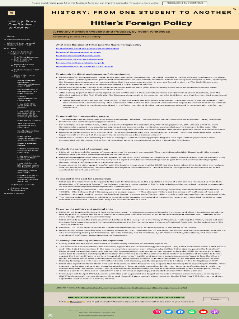History From One Student To Another - Hitler's Foreign Policy | PDF ...