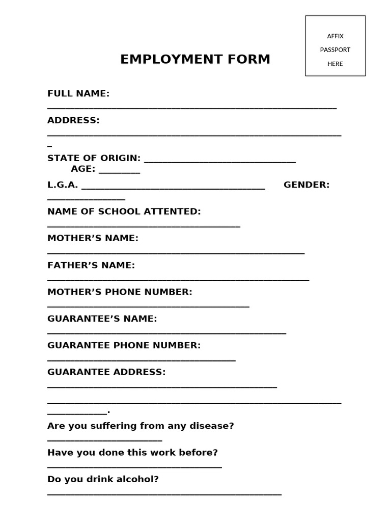 Employment Form | PDF