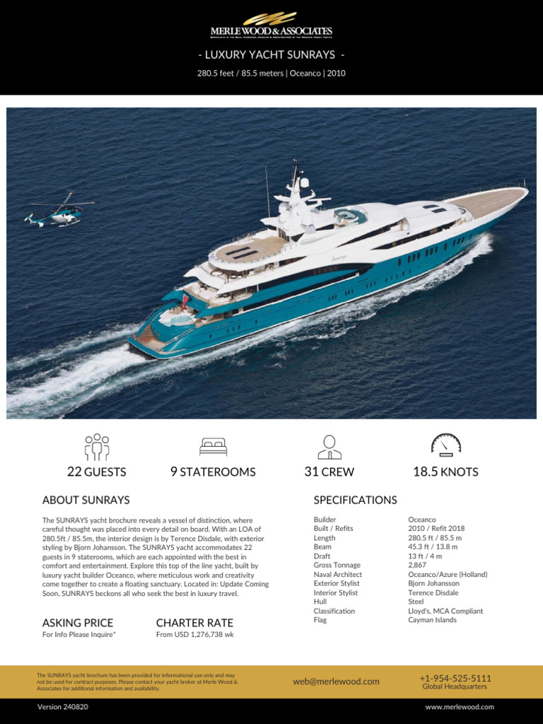 Sunrays Yacht Brochure Merle Wood | PDF | Naval Architecture | Shipbuilding