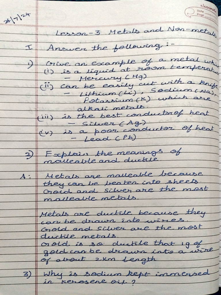 Chemistry Lesson 3 - Metals and Non Metals | PDF