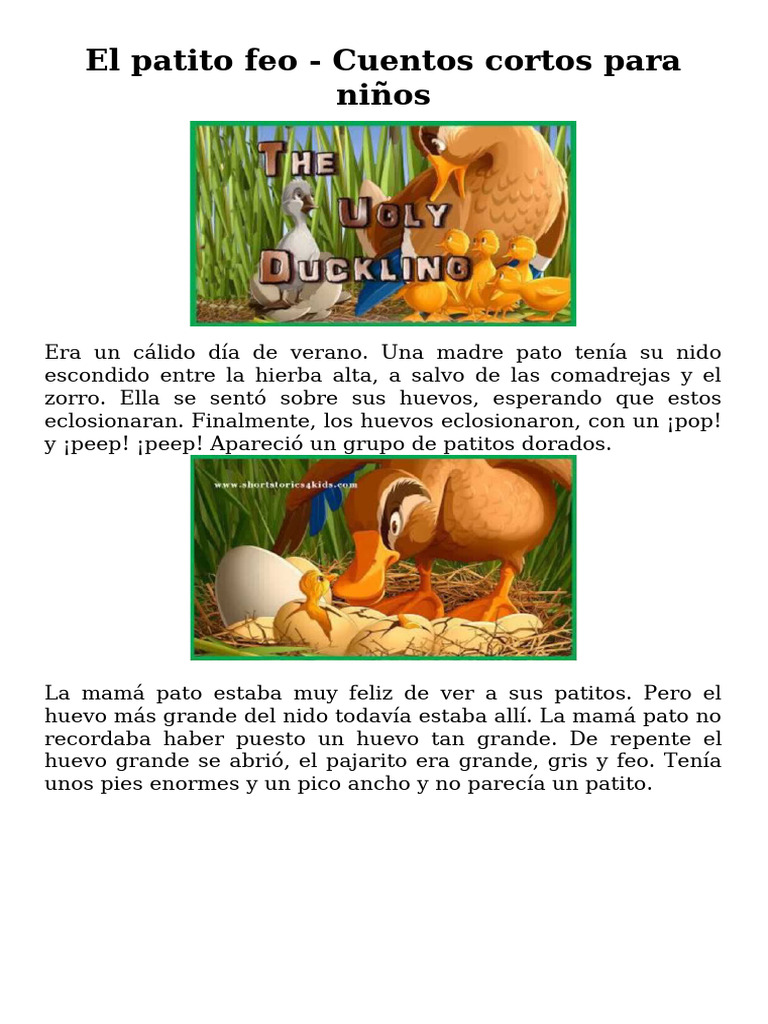 El Patito Feo - Cuentos Cortos para Niños | PDF | El patito feo | Pato