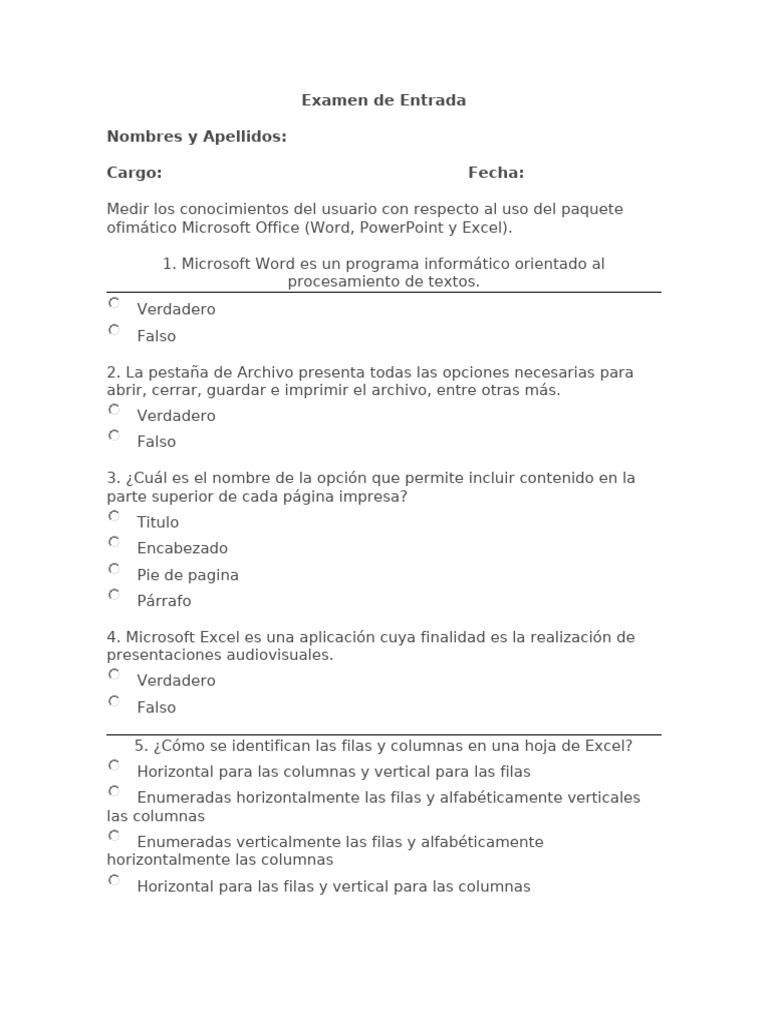 Examen de Entrada ofimatica | PDF | Microsoft Excel | Microsoft PowerPoint Examen de Entrada ofimatica | PDF | Microsoft Excel | Microsoft PowerPoint