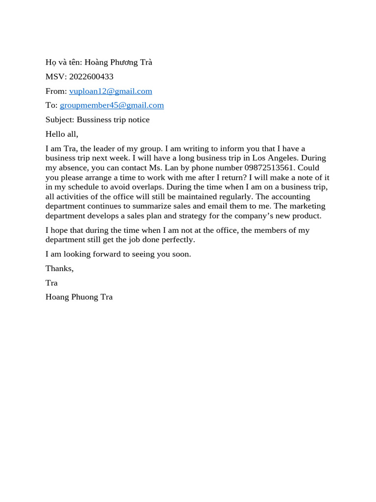 Business Trip Notice from Tra | PDF