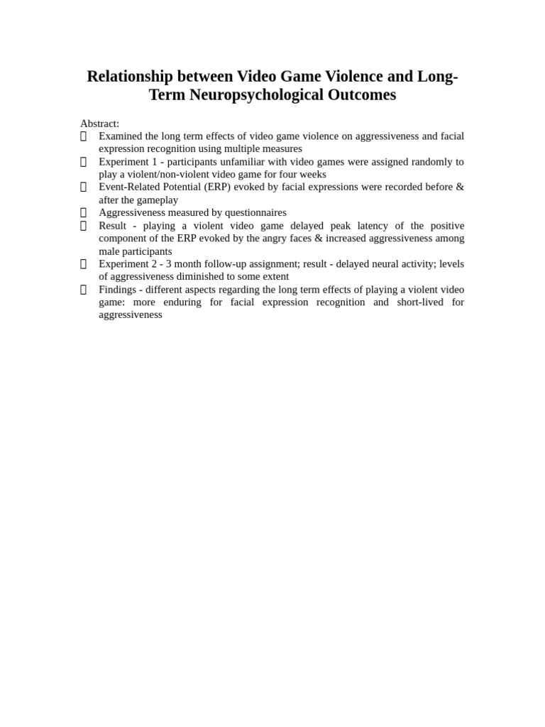 Relationship Between Video Game Violence and Long-Term ...