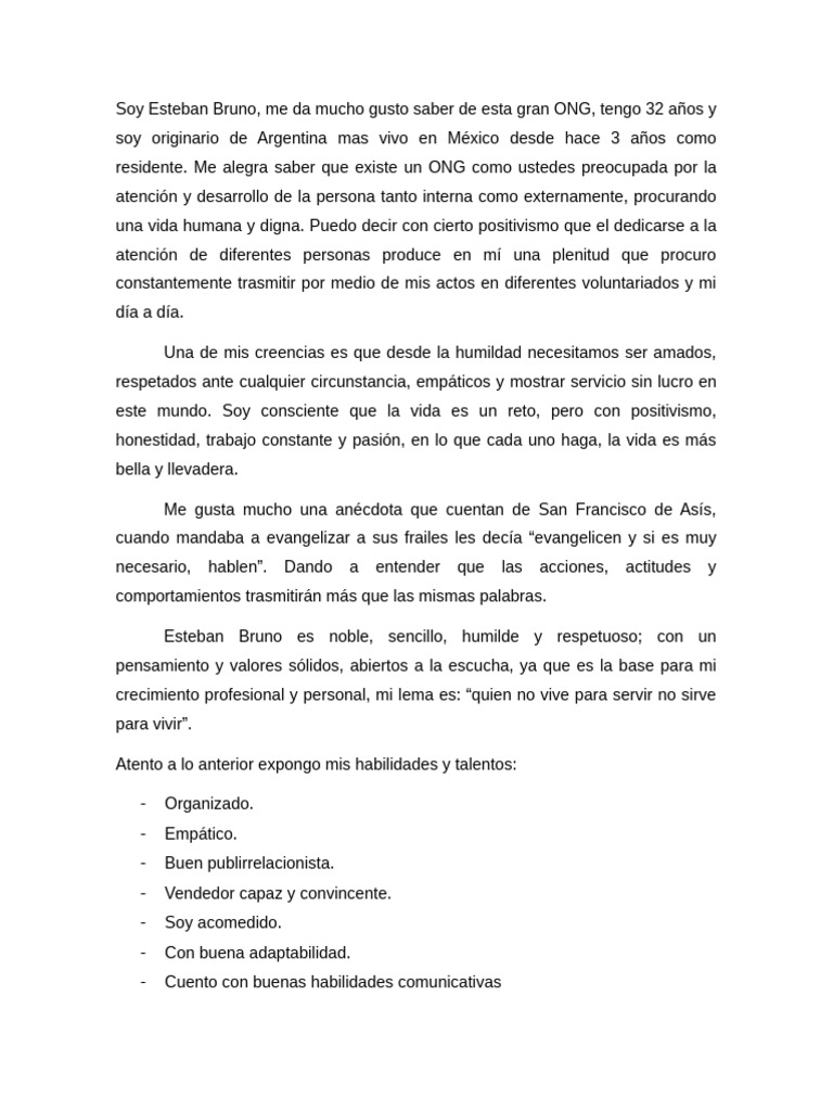 Propuestas de Esteban Bruno para ONG | PDF | Ciencias del ...