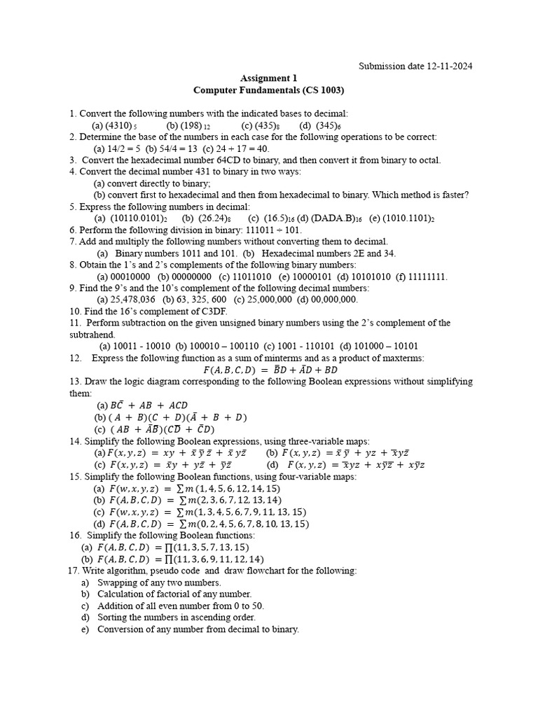 Assignment 1 Computer Fundamentals | PDF | Mathematics | Applied Mathematics