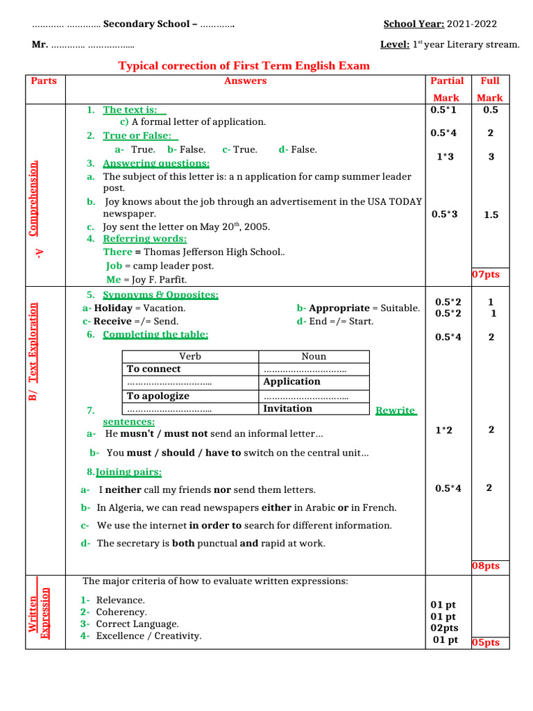 Joy-Exam (Application Letter) Typical-Correction | PDF | Linguistic ...