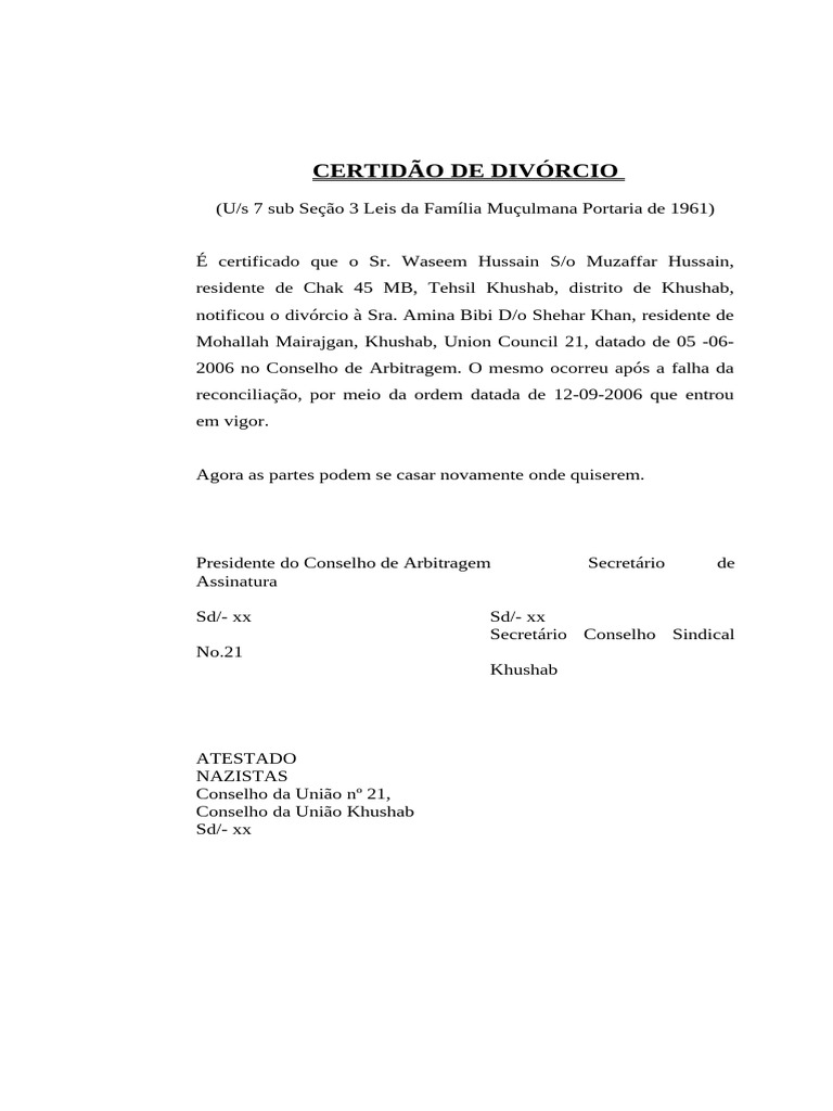 Certificado de Divórcio | PDF