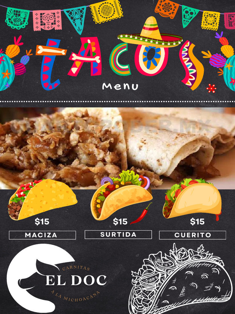 Black Modern Dark Mexican Food Tacos Mexican Menu PDF | PDF