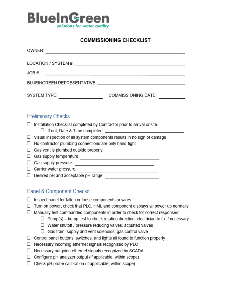 BIG Detailed Commissioning Checklist | PDF | Valve | Programmable Logic Controller