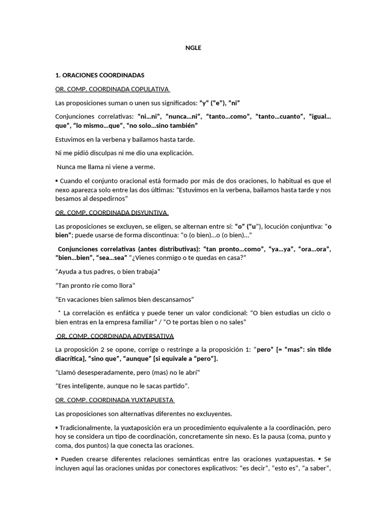 La Oración Compuesta NGLE | PDF | Oración (Lingüística) | Semántica