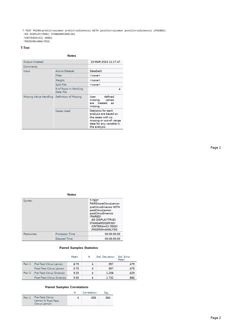 pair t test citrus | PDF | Effect Size | Standard Deviation
