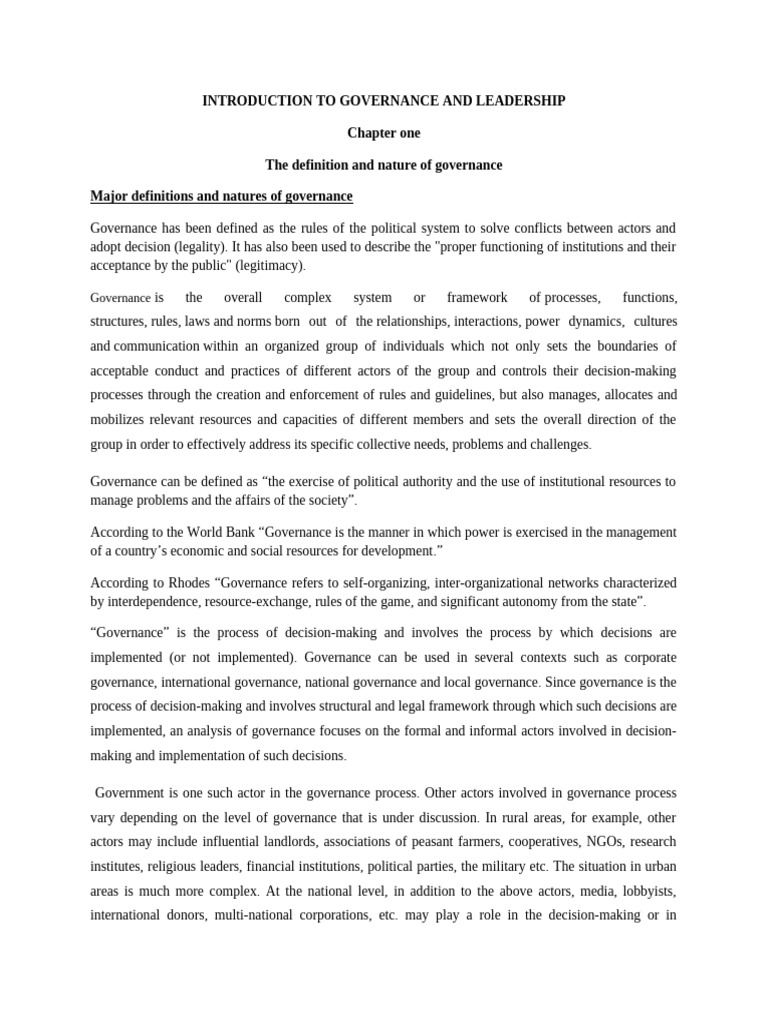 Governance and Leadership Overview | PDF | Governance | Public–Private ...