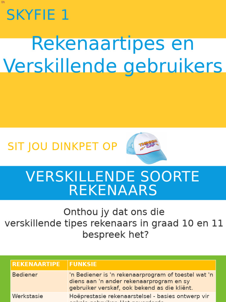 1 - Tipe Rekenaars en Verskillende Gebruikers | PDF