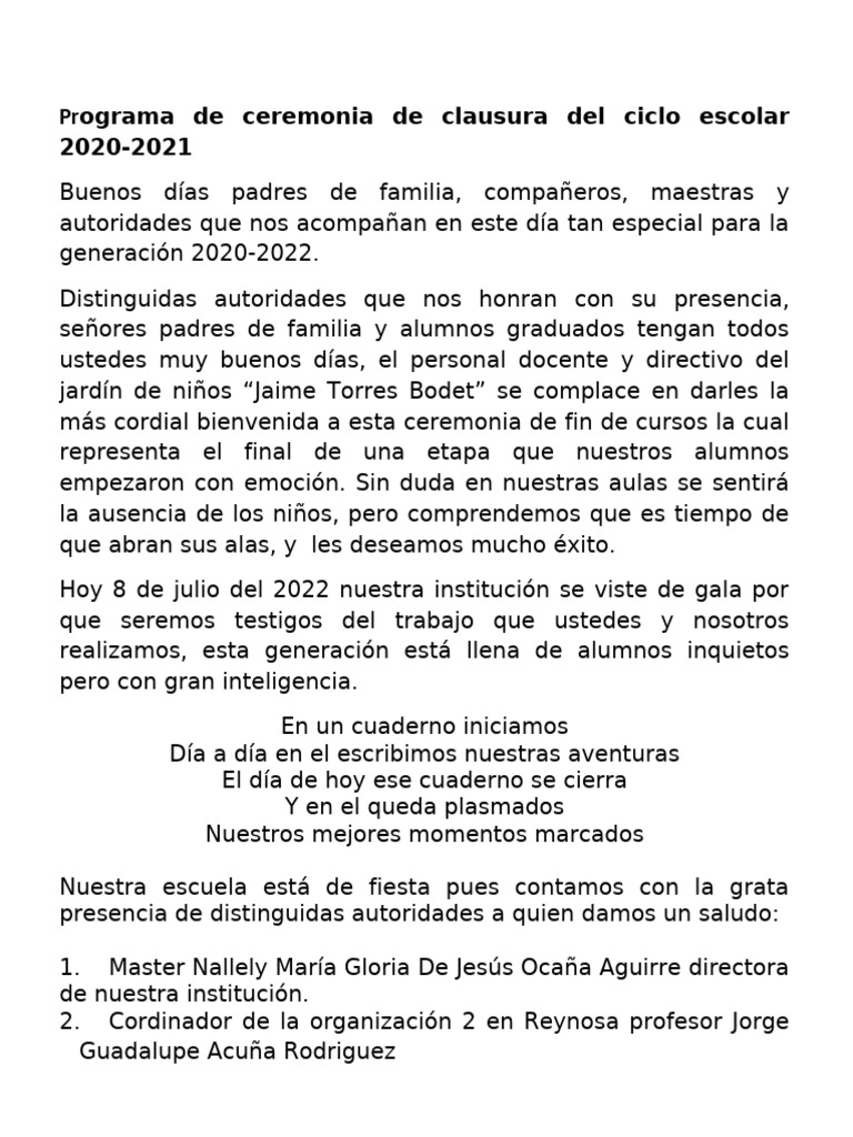 Programa de Clausura 2020-2021 | PDF