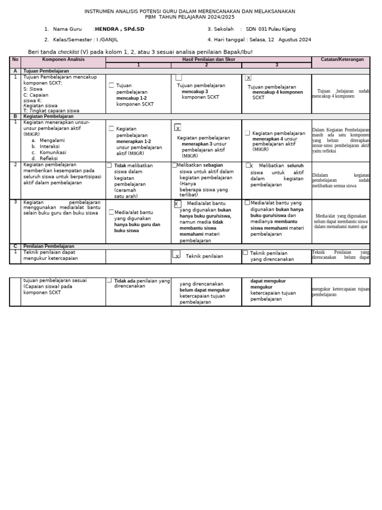 5.2 Lembar Observasi Atau Supervisi Guru | PDF