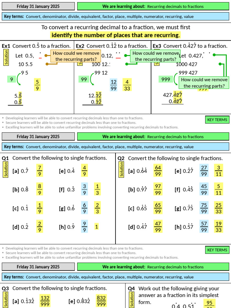 Convert Recurring Decimals to Fractions | PDF | Decimal | Division ...