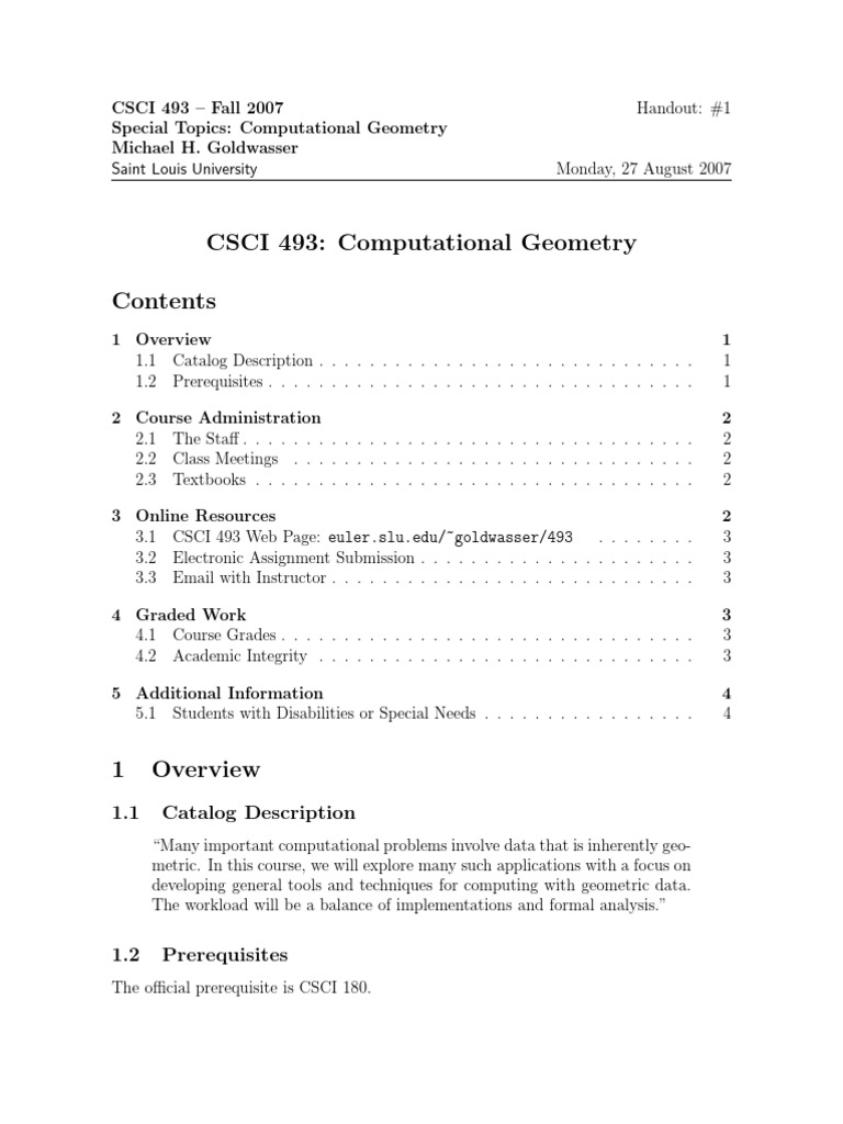 Csci 493 Computational Geometry 11 Catalog Description Pdf