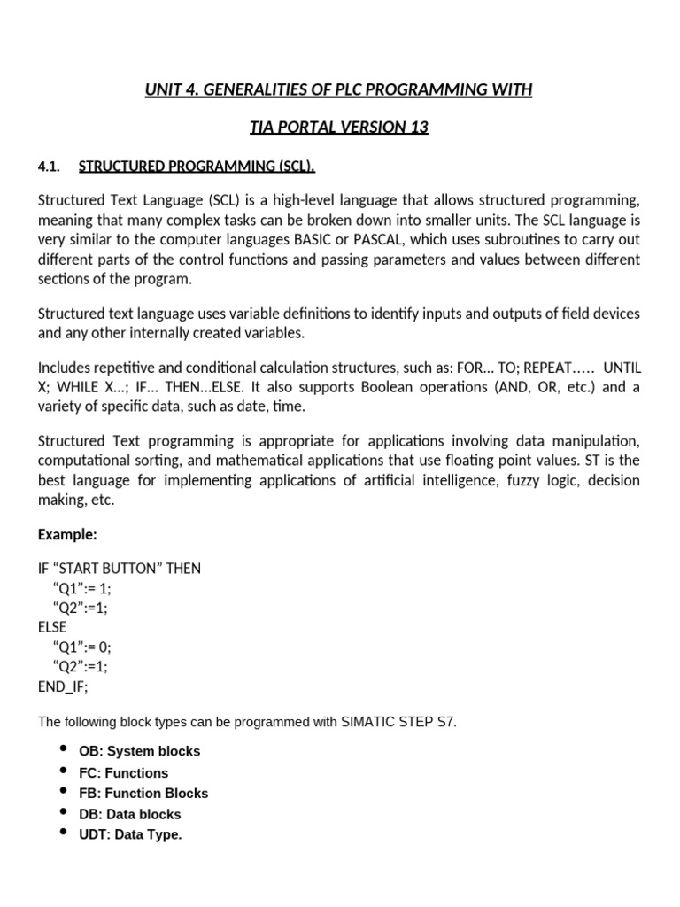 Unit 4. Generalities of PLC Programming With SCL - TIA PORTAL V - 13 | PDF | Parameter (Computer ...
