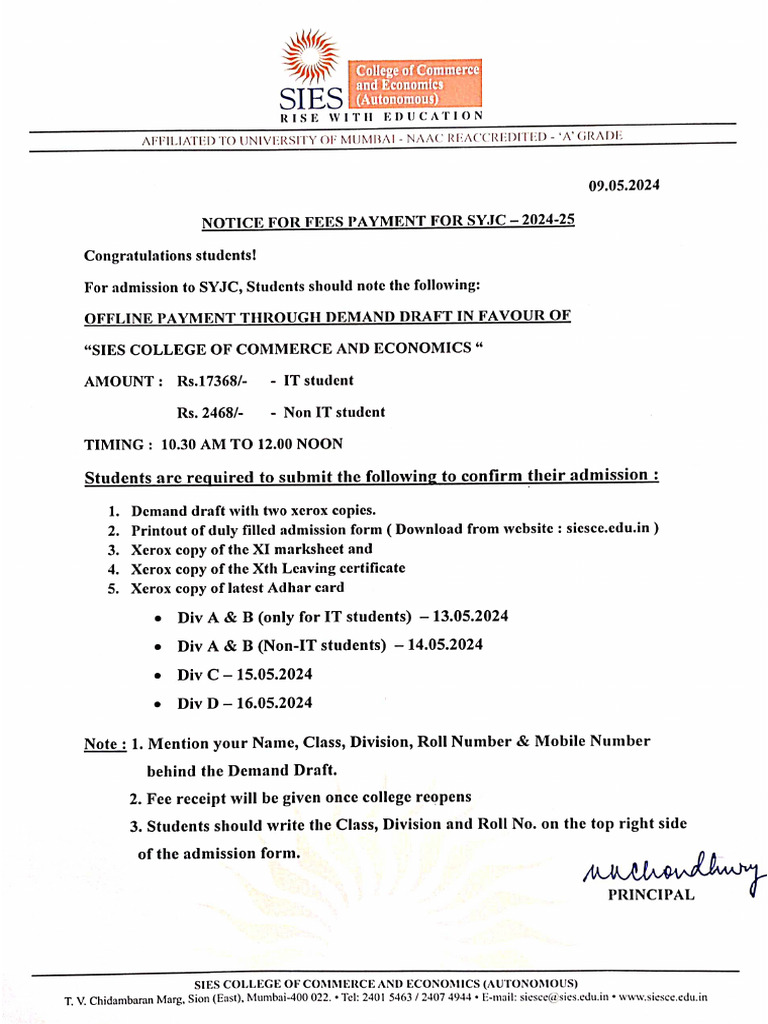 Syjc Admission Notice 2024-25 | PDF