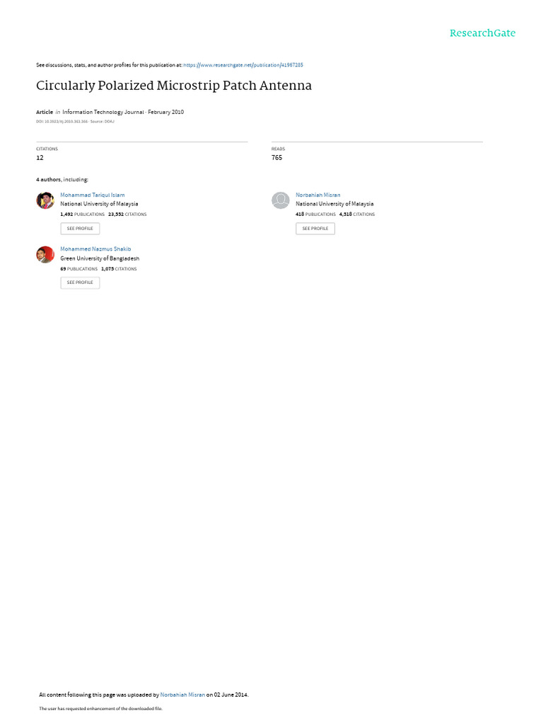 Circularly Polarized Microstrip Patch Antenna | PDF | Antenna (Radio) | Polarization (Waves)