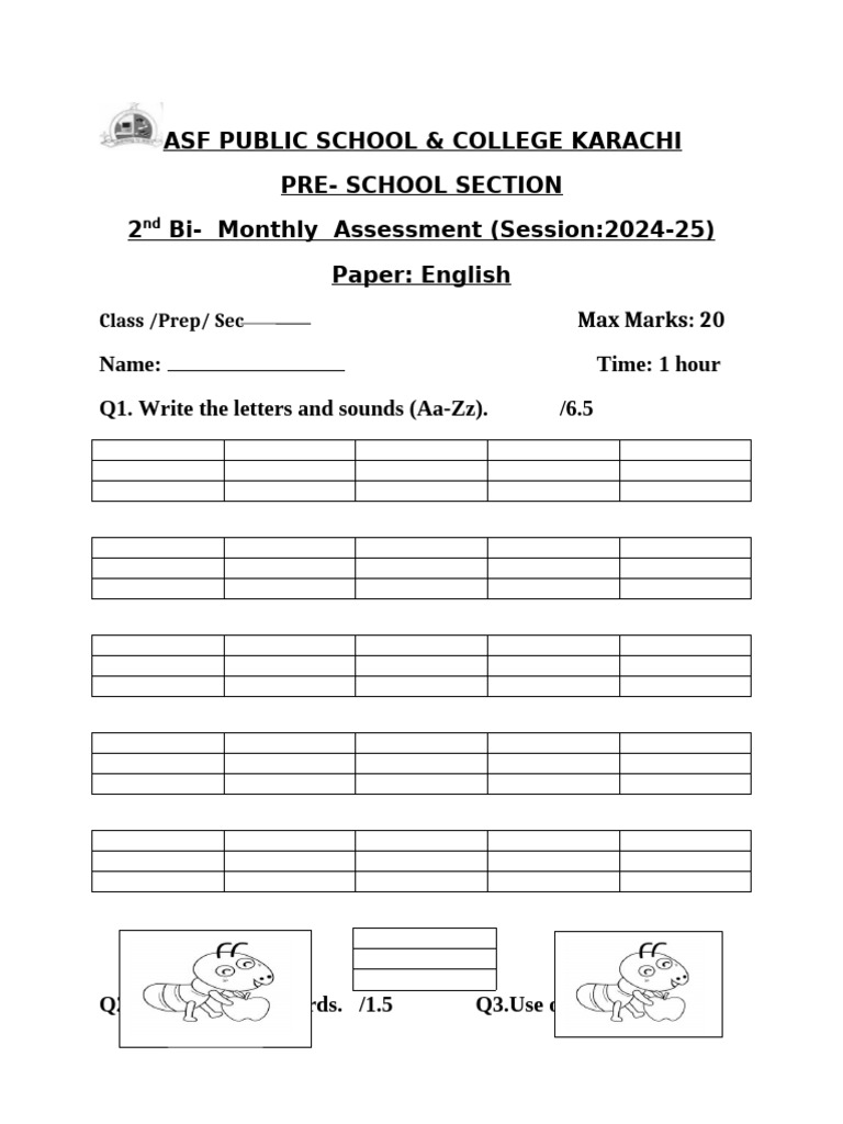 English Assessment Papers for Pre-School 2024-25 | PDF