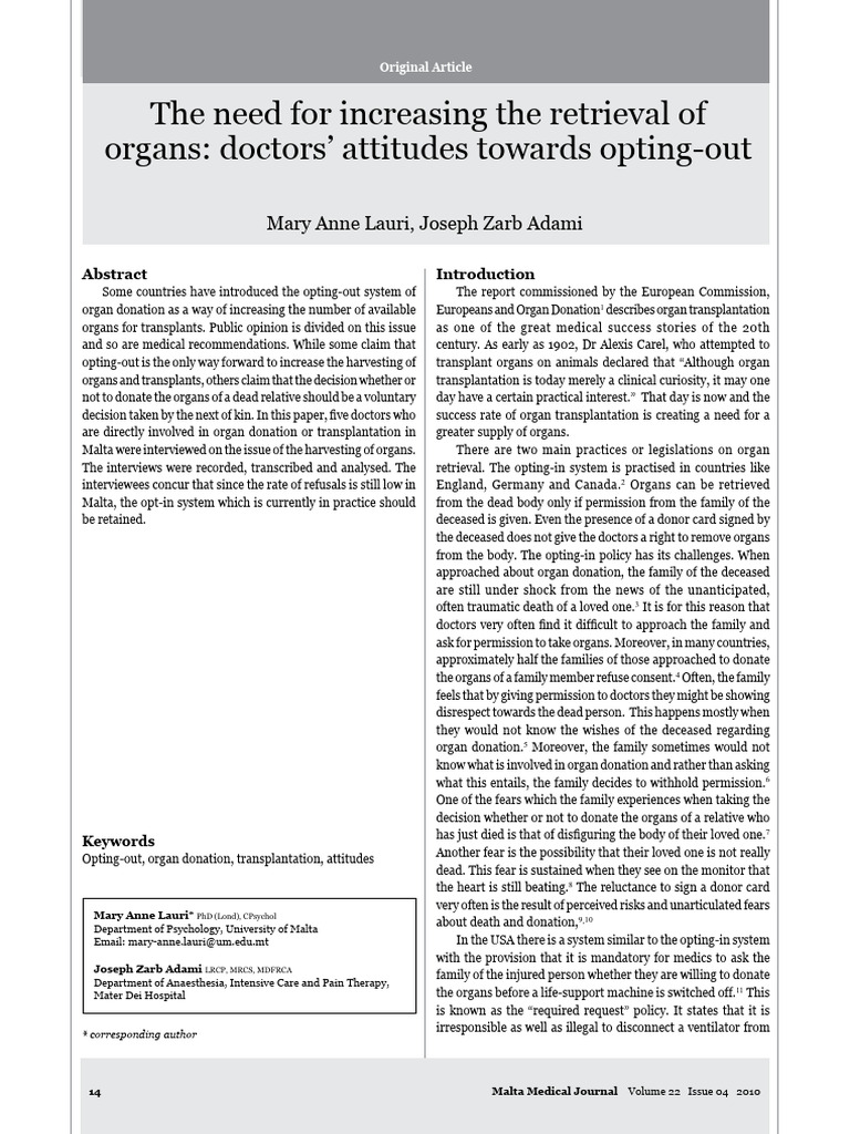 The Need For Increasing The Retrieval of | PDF | Organ Donation | Organ ...