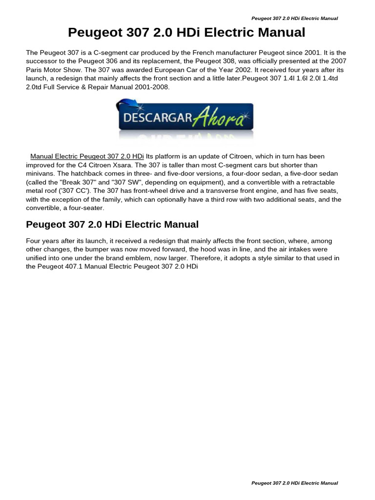 Electric Manual Peugeot 307 2.0 HDi | PDF