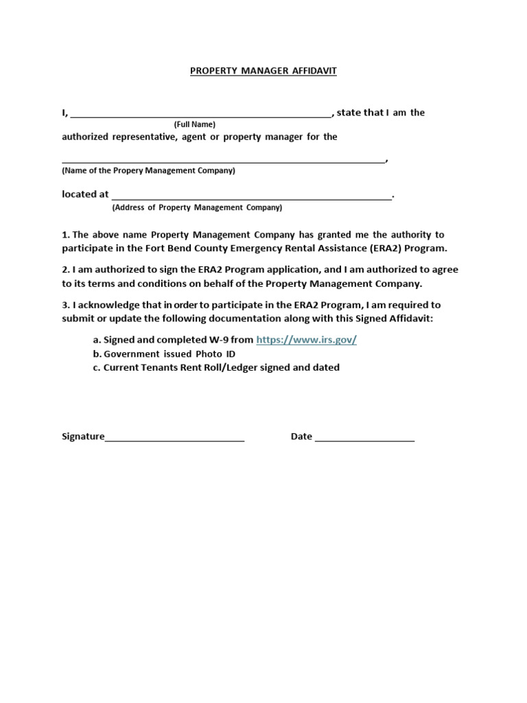 Fort Bend County ERA2 Program Affidavit | PDF