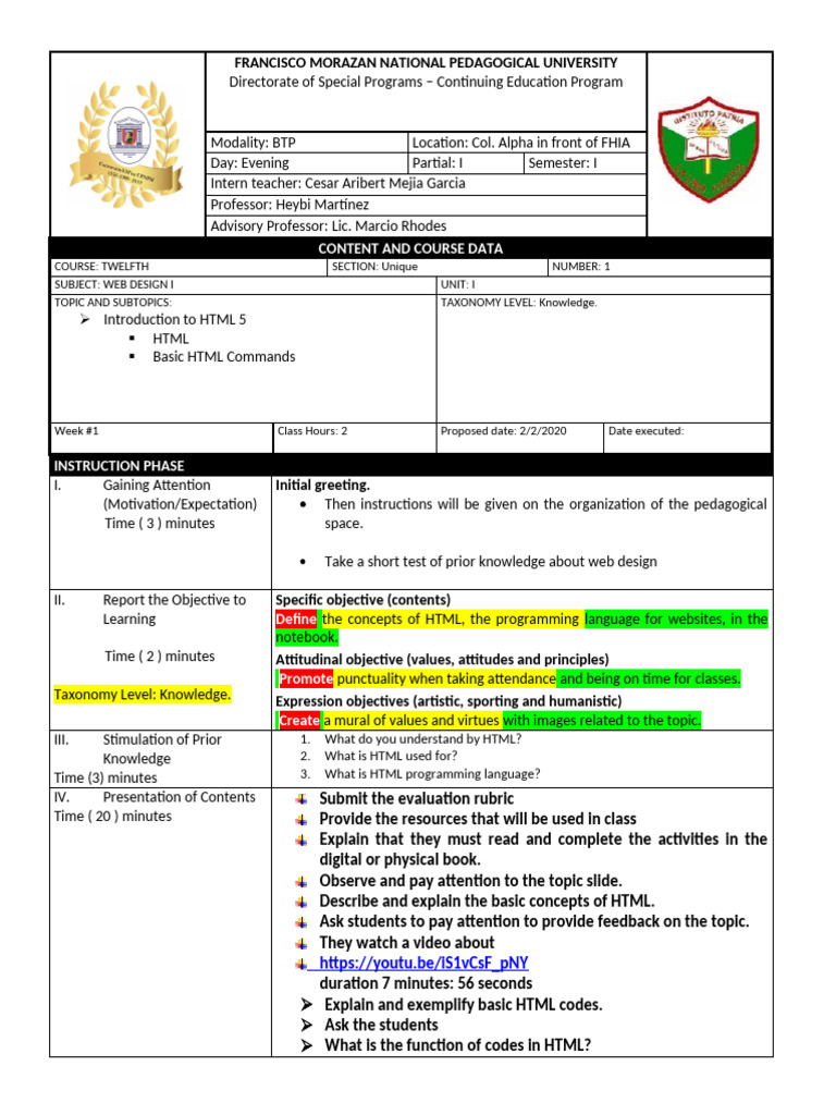 Web Design I Course Overview: HTML Basics | PDF | Html | Web Design
