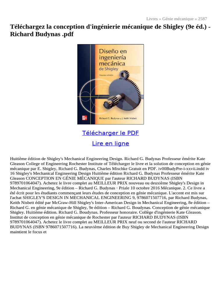 Conception en génie mécanique de Shigley | PDF
