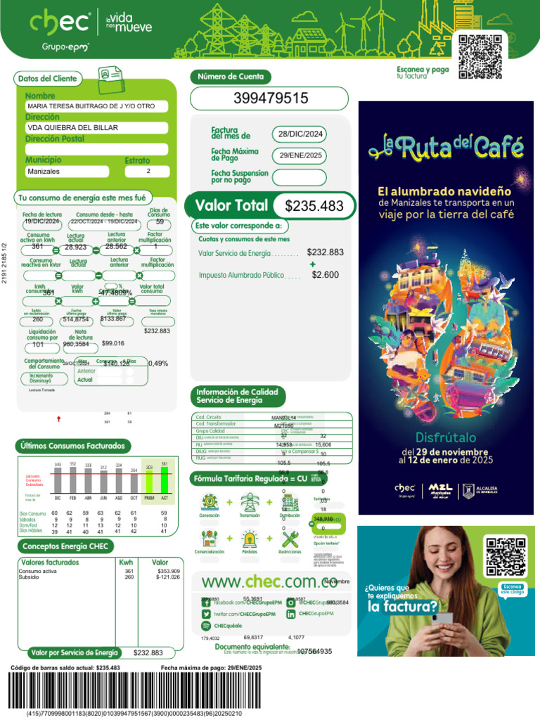 Factura de Energía CHEC | PDF